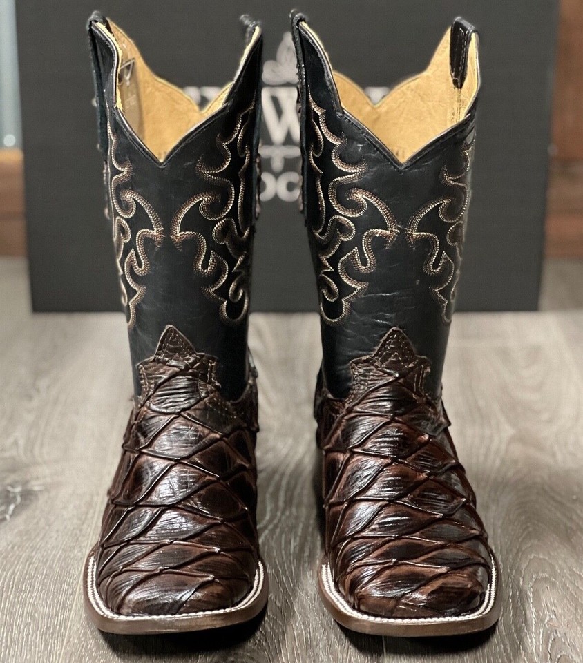 MEN'S RODEO COWBOY FISH PRINT WESTERN SQUARE TOE BOOTS MAR Y TIERRA ...