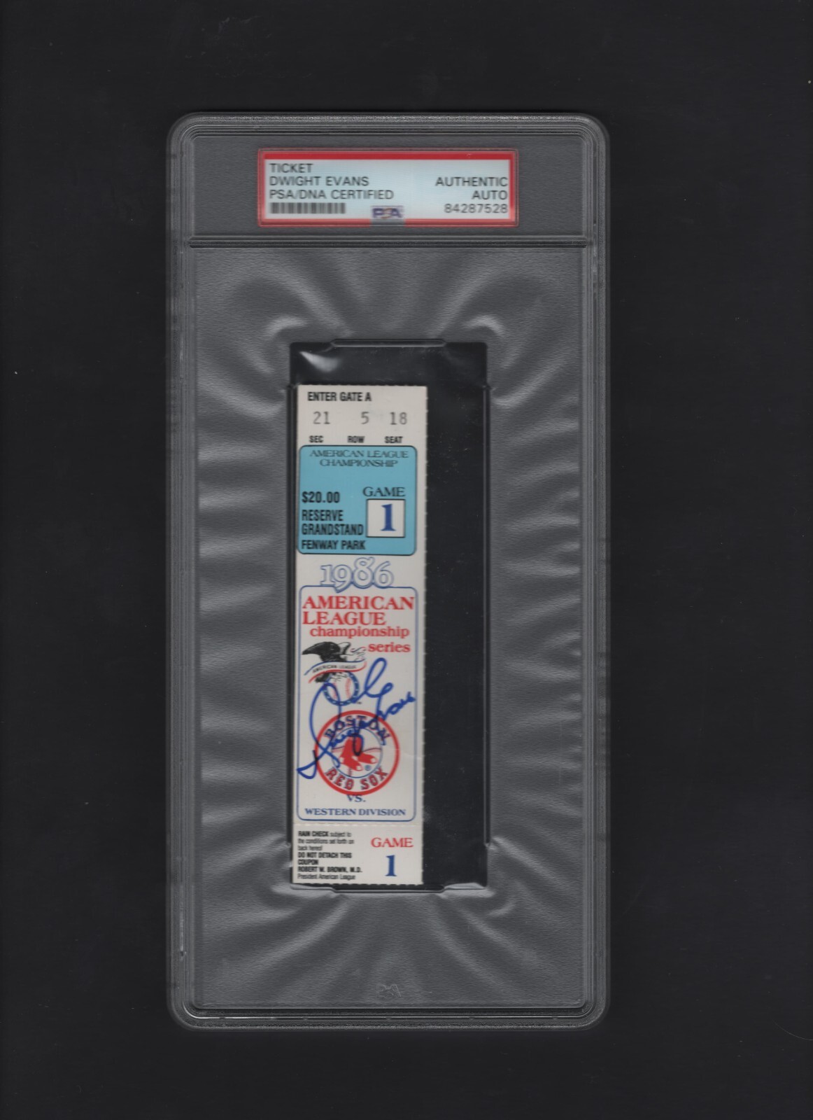 1986 MLB ALCS PLAYOFF TICKET STUB GAME 1 AUTO DWIGHT EVANS PSA/DNA ...