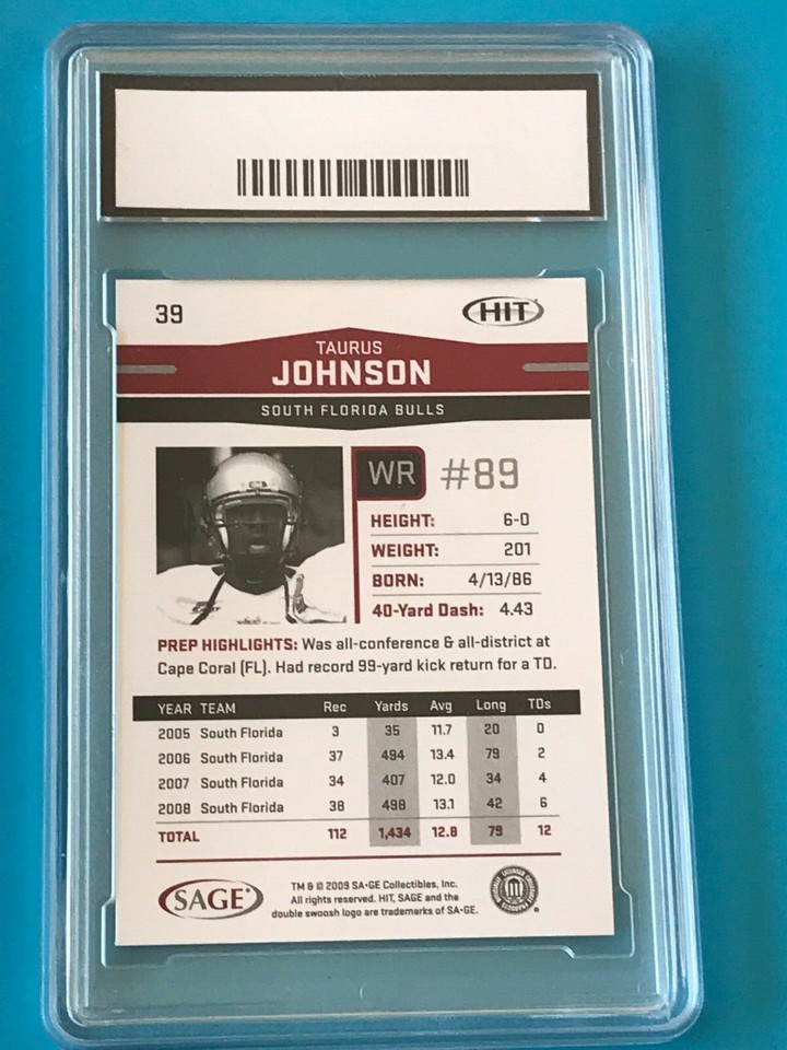 PGA 10 - 2009 SAGE HIT - TAURUS JOHNSON (RC) #39 = PGA 10 GEM MINT! | eBay