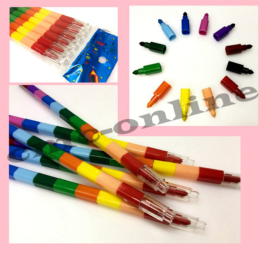 12 Colours Kids Children Fun Stacking Crayons Swap Point Bullet Crayon ...