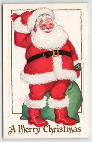Postcard Vintage Embossed Christmas With Jolly Santa And His Sack Of ...