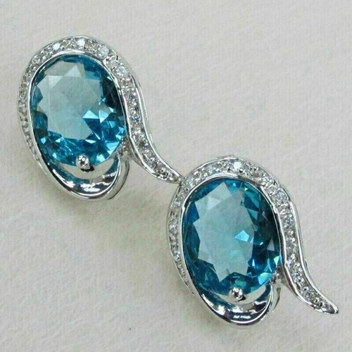 2Ct Oval Lab Created Blue Topaz Stud Women Earrings 14K White Gold ...