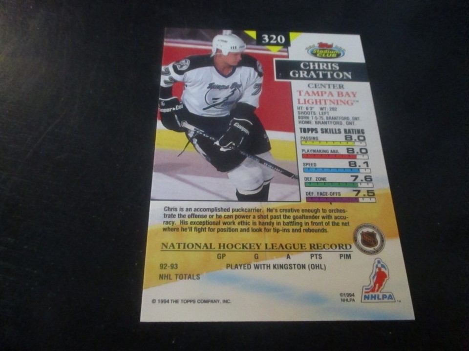 chris gratton (tampa bay lightning) 1993/94 stadium club ROOKIE card ...