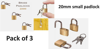 20mm Small Padlock 3 Pcs Suitcase Locks with Keys Mini Padlock Brass ...