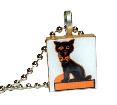 Vintage Halloween Cat Decoration 3 Handmade Scrabble Tile Necklace | eBay