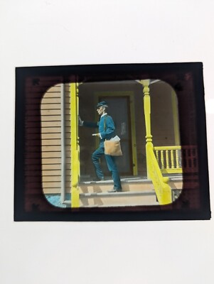 Magic Lantern glass slide Mailman yellow Staunton Transparency co ...