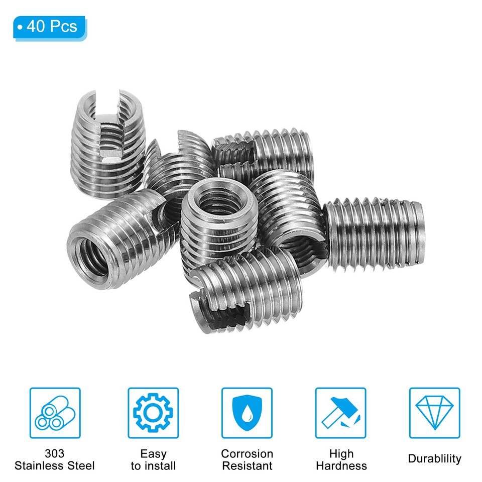 40 Pcs 303 Stainless Steel M5 x M8 x 10mm Self-Tapping Threaded Inserts ...
