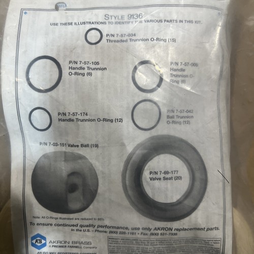 Genuine AKRON STYLE 9136 1 1/2" SWING OUT VALVE SERVICE KIT, 7615/7815 ...