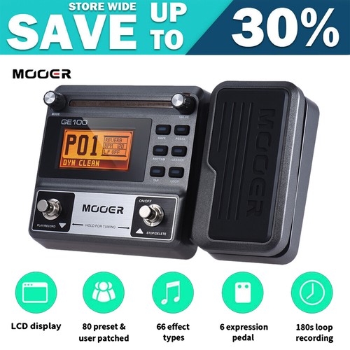 MOOER GE100 Multi-Effects Guitar Effect Pedal Processors 66 Effects ...