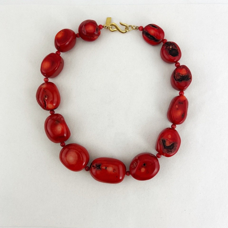 Vintage Kenneth Lane Dyed Red Isididae Lamouroux Bamboo Coral Necklace ...