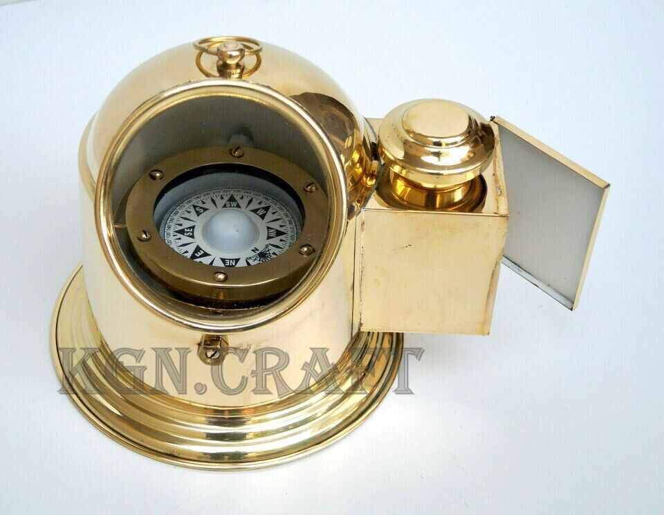 Antique Brass Nautical Gimbal Binnacle Ship/Boat Compass Marine Office ...