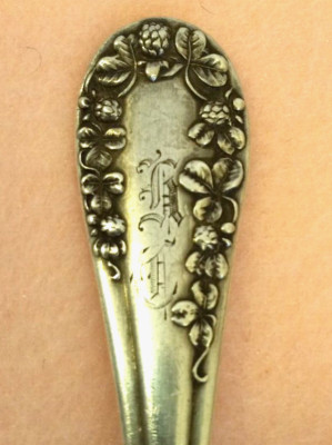 Joseph Meyer Clover Blossom Sterling Dessert Spoon Mono 7.75" Antique ...