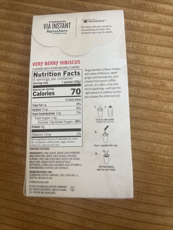 Starbucks Instant Refresher Very Berry Hibiscus with 6 packets | eBay