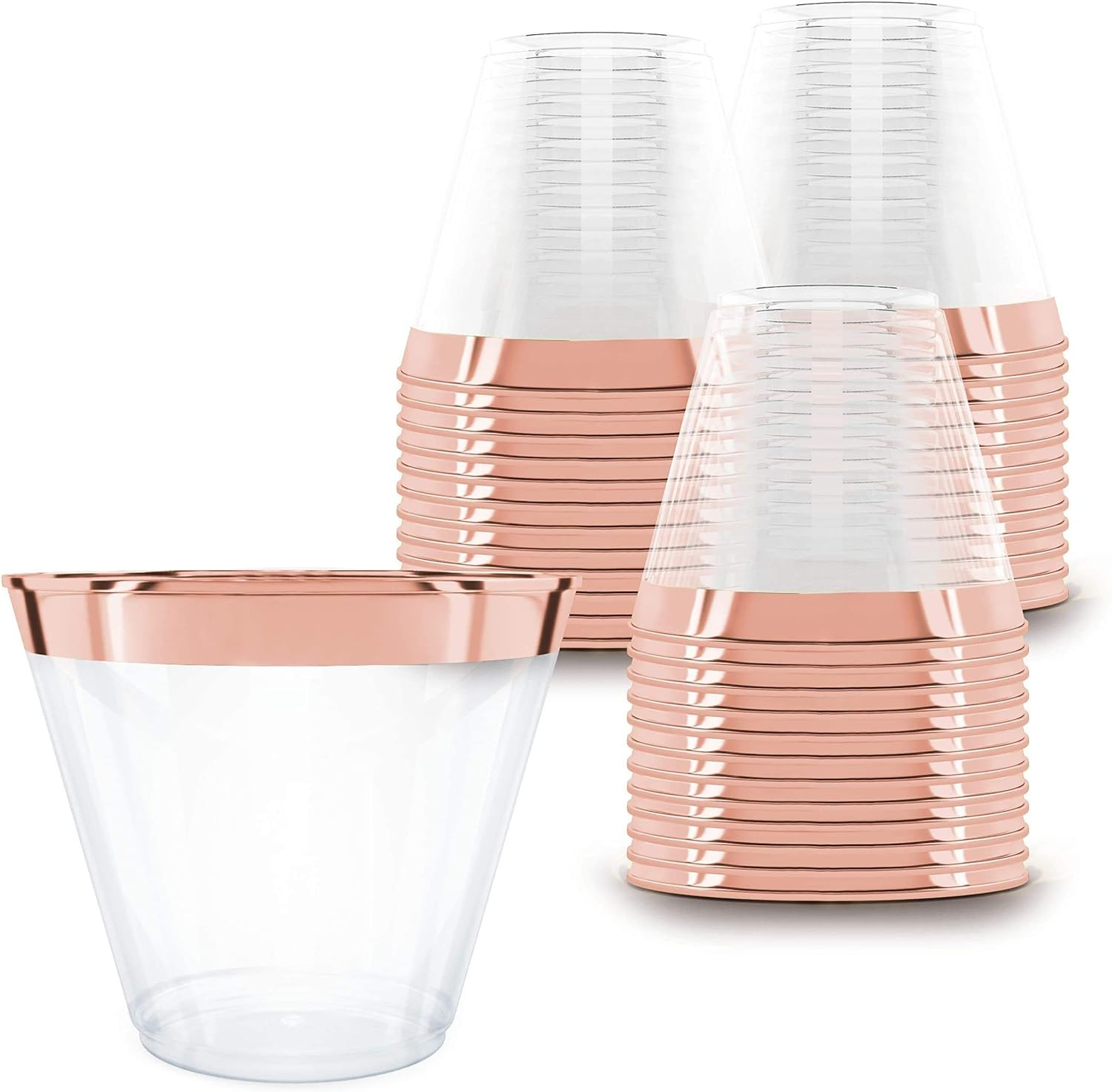 100 Rose Gold Plastic Cups - 9 Oz Hard Disposable Rose Gold Cups - Rose ...