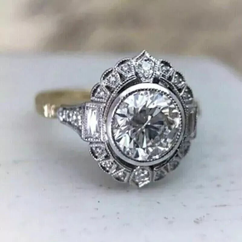 2.5Ct Art Deco Round Cut Lab Created Diamond Engagement 925 Silver ...