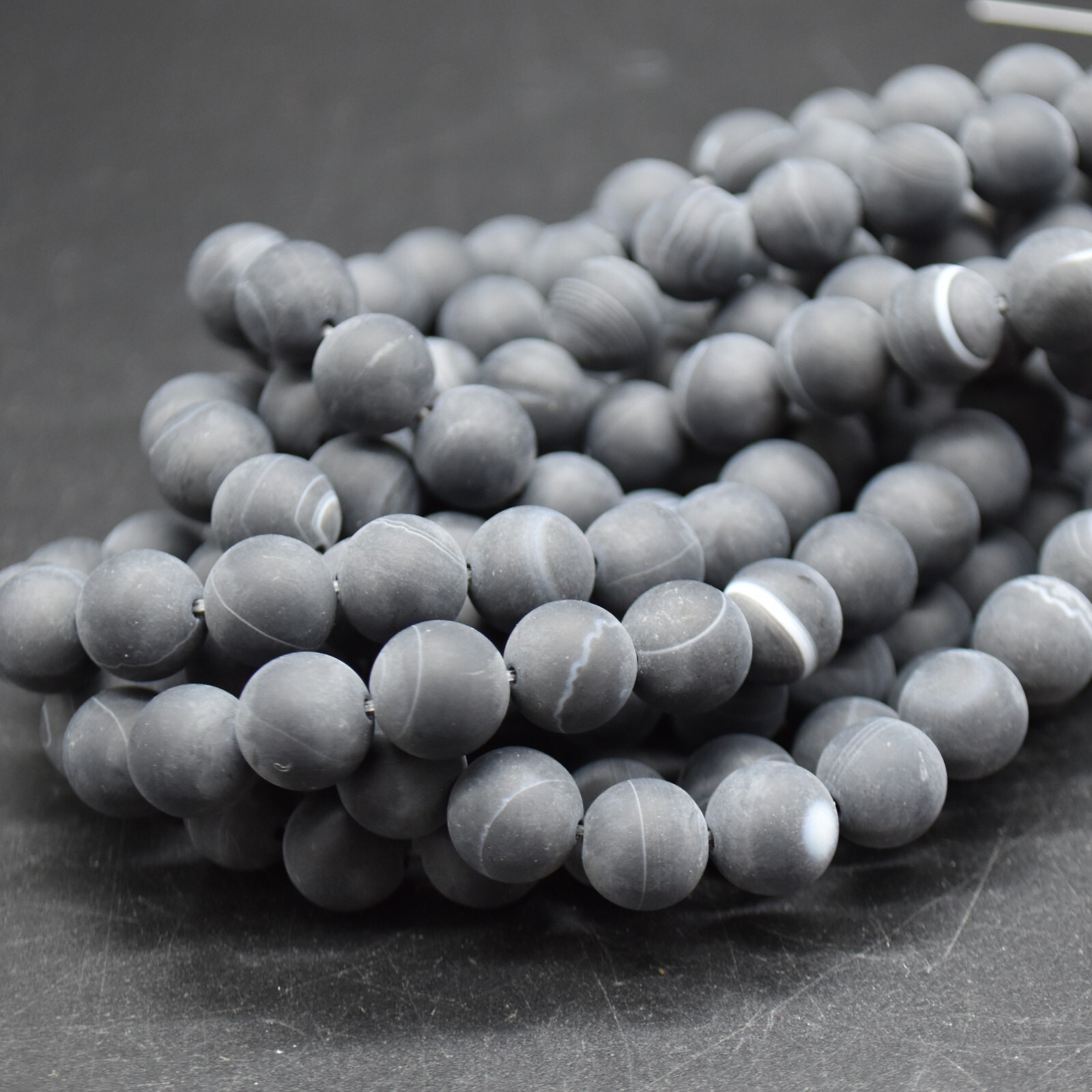 Frosted Matte Black Banded Agate Onyx Gemstone Round Beads 4mm 6mm 8mm ...