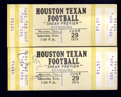 2 June 29, 1974 Houston Texans Full Tickets Sneak Preview Astrodome WFL ...
