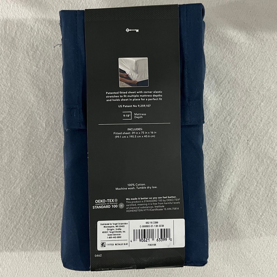 Threshold Ultra Soft Navy Blue TWIN Fitted Sheet 300 Thread Count (39 ...