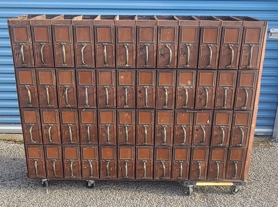 Vintage 48 Drawer Industrial Storage File Cabinet, Ledger Card Catalog ...