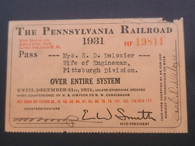 1931 Pennsylvania Railroad Co Entire System Annual Pass Pittsburgh ...