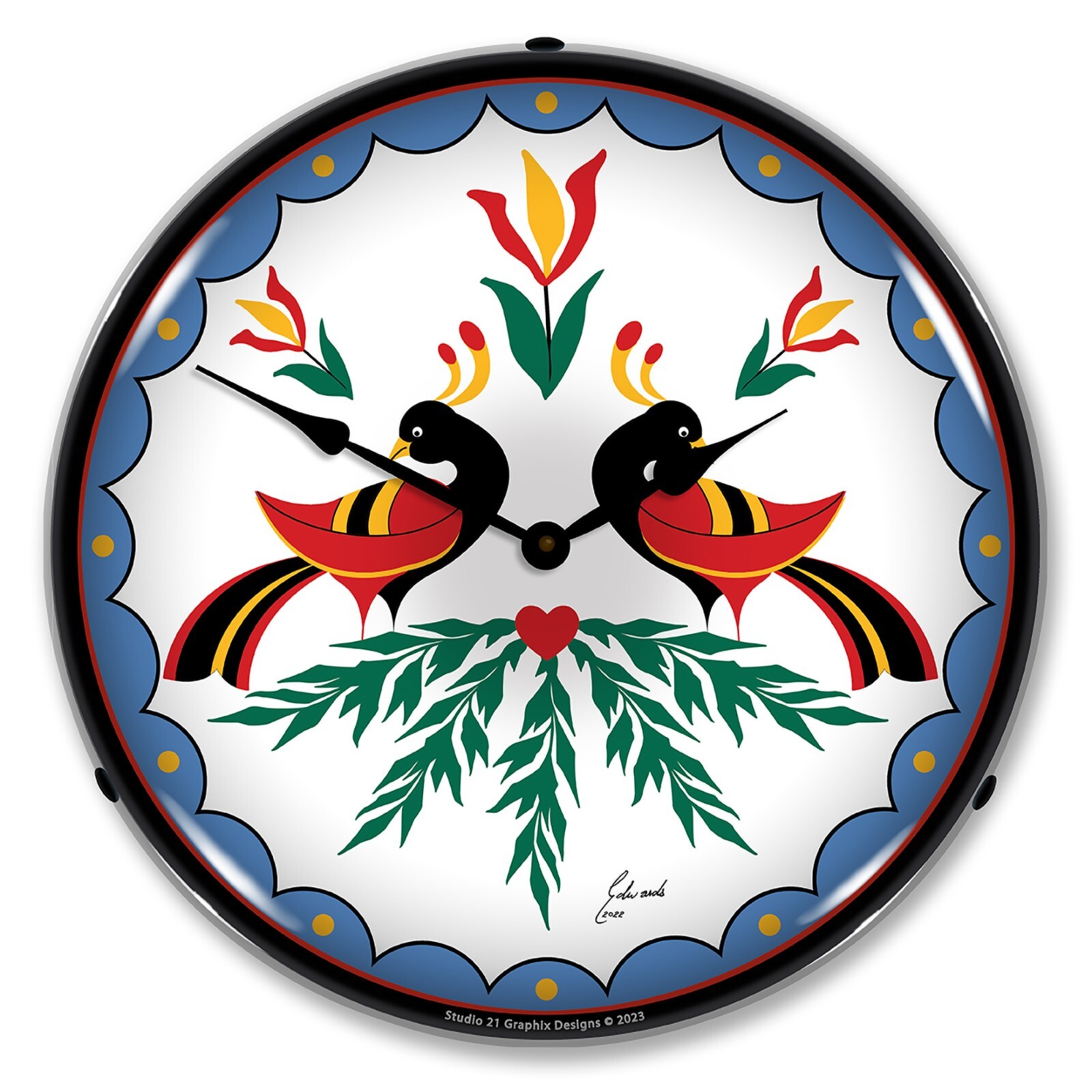 Double Distelfink Hex Sign Lighted, Backlit, LED, Wall Clock, Free ...