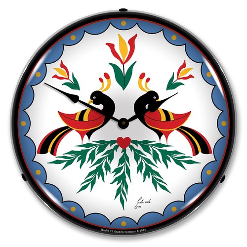 Double Distelfink Hex Sign Lighted, Backlit, LED, Wall Clock, Free ...