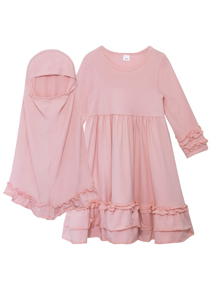 Kids Girls Abaya Muslim Kaftan Prayer Burka Children Long Dress Khimar ...