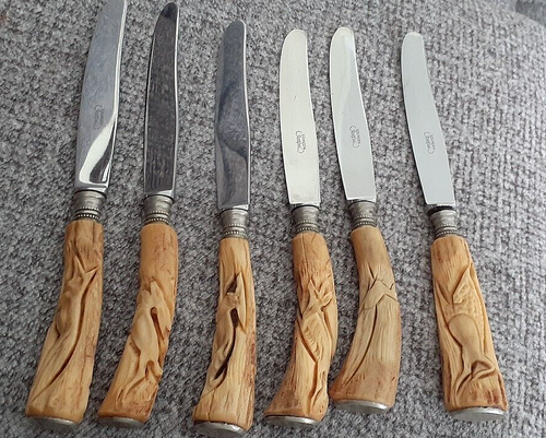 Vintage Solingen Rostfrei Set of 6 carved stag handle knives 6 1/2" | eBay