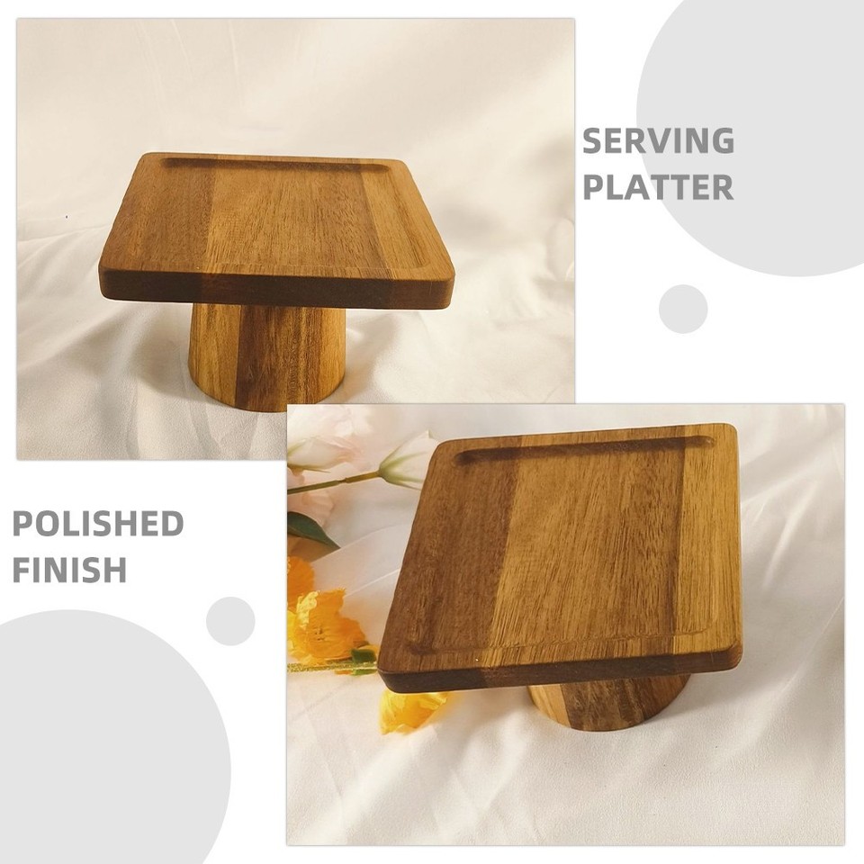 Square Wood Cake Stand Pedestal Cake Plate Snack Serving Platter | eBay ...