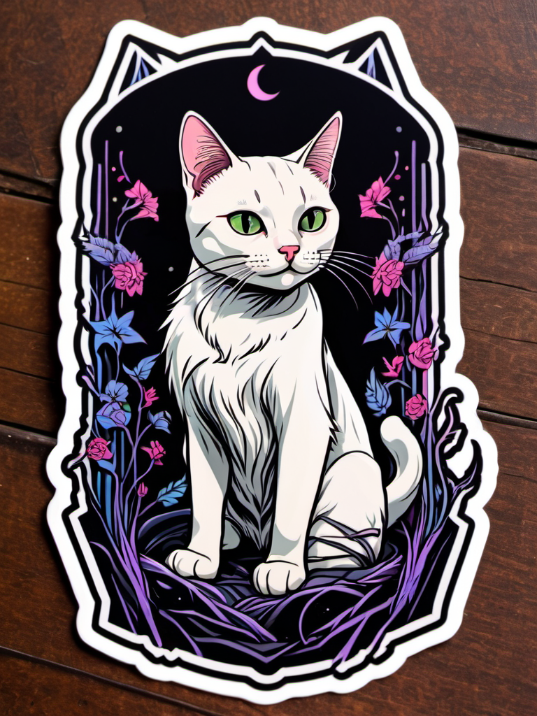 Mystical Moonlit Garden Cat Zink Sticker – Enchanting White Kitty ...