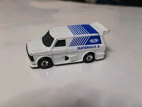 Vintage 1985 Matchbox Ford Supervan 2 White Blue Van Diecast Vehicle 1: ...