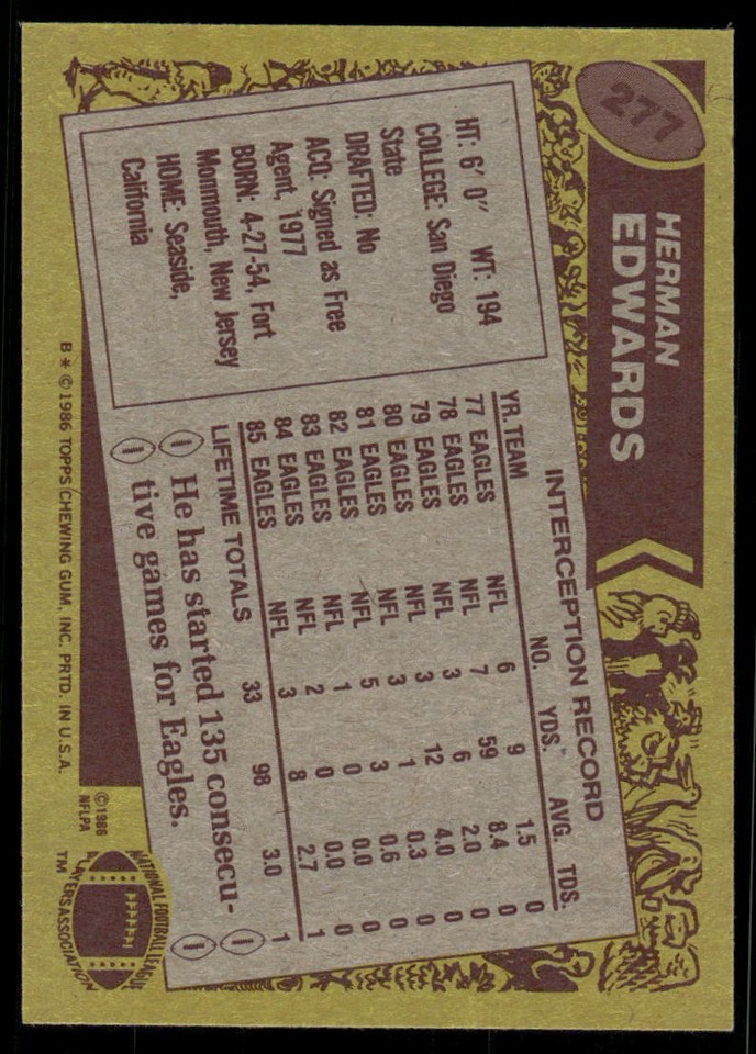 1986 Topps #277 Herman Edwards | eBay