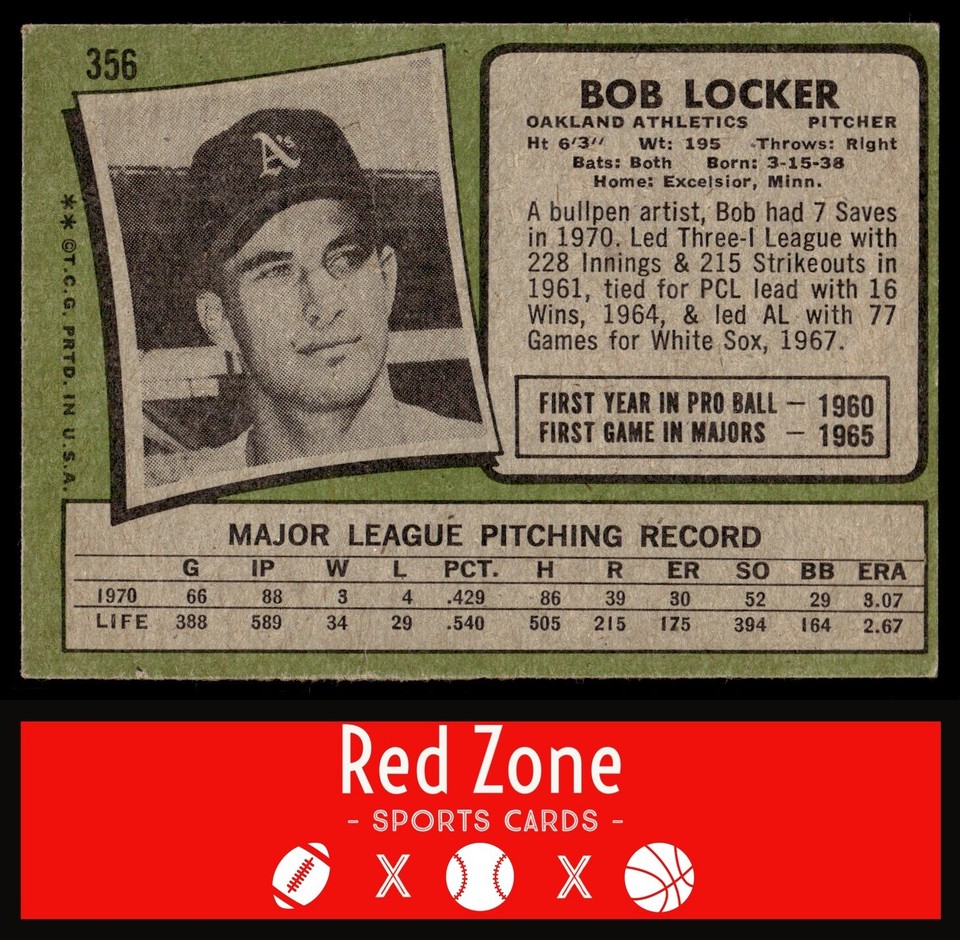 1971 Topps - #356 Bob Locker EX+ | eBay
