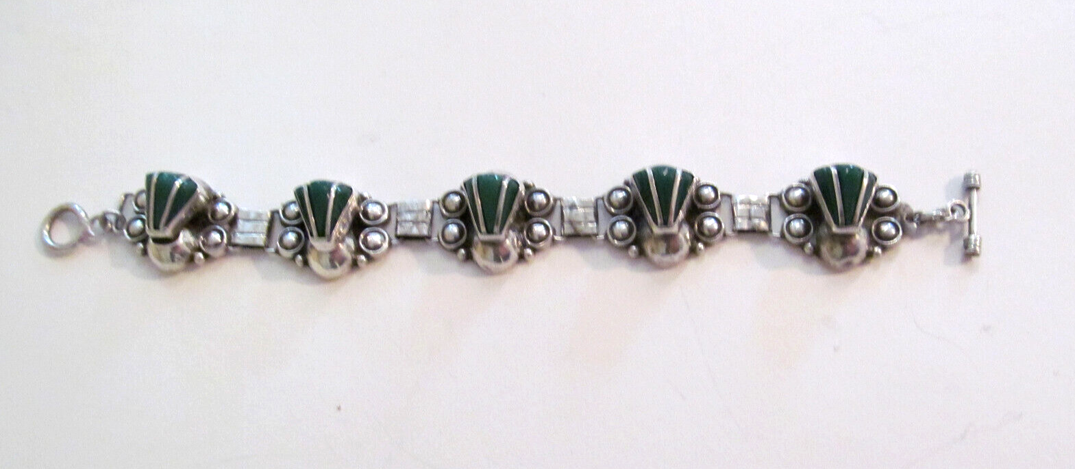 Repousse Sterling Silver Green Stone Bracelet Signed CMB 925 Mexico 6 3 ...