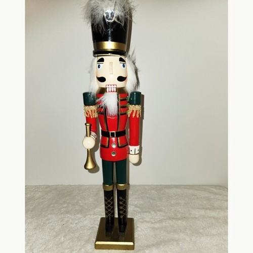 NWOB red & black wood nutcracker holding a bugle, 19.5". New without ...
