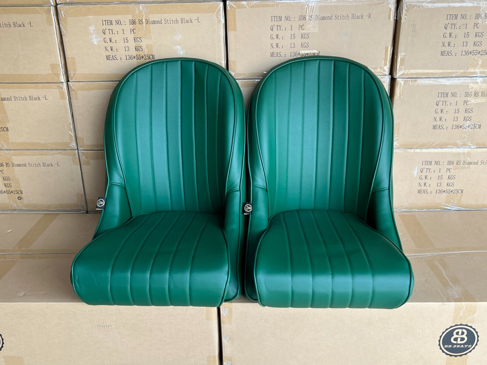 Pair BB Vintage Green Classic Bucket Seats Low Back Ideal HOT ROD / KIT ...