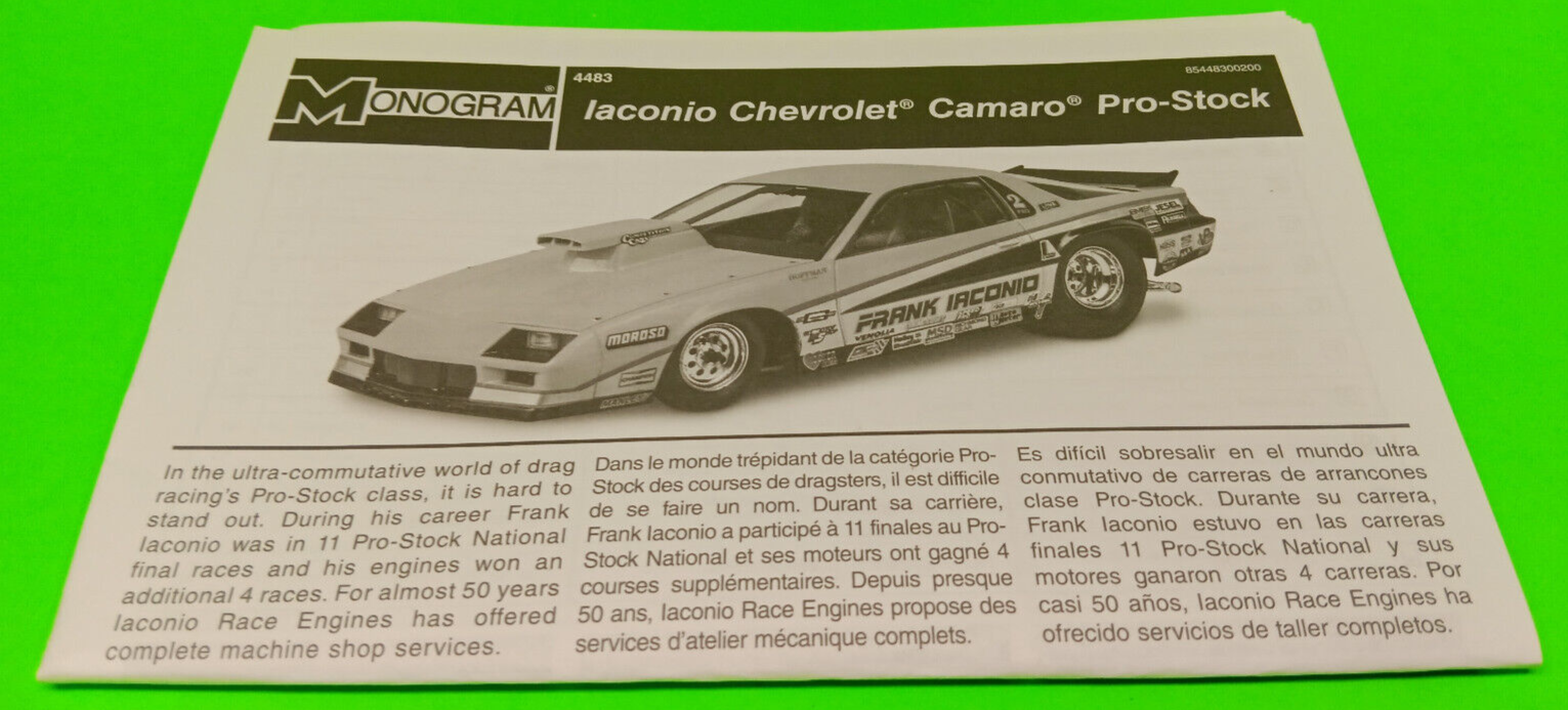 1983 Camaro Pro Stock 1/24 Instruction Sheet Only Frank Iaconio Revell ...