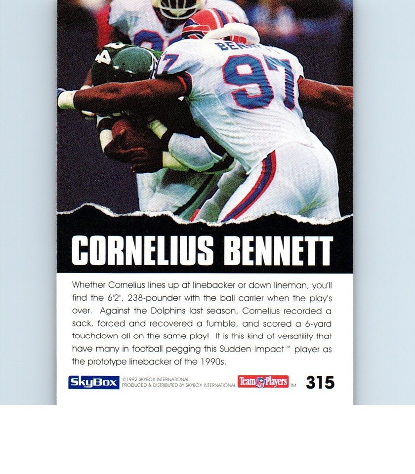 Cornelius Bennett 315 Bills 1992 Skybox Football Trading Card | eBay