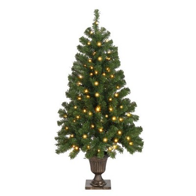 4FT Pre-lit Artificial Christmas Tree with Trophy Shaped Base Potted ...