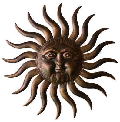 Metal Wall Art Decor Outdoor Inside with 3D Sun Face, 31" Large Outside ...