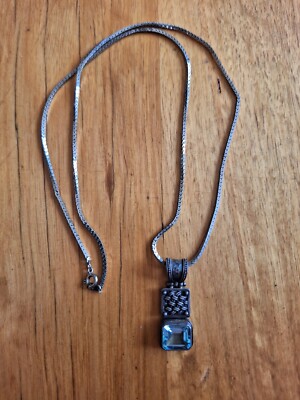 925 AQUA Blue Sterling Silver Pendent Beautiful Pendent Vintage + Chain ...