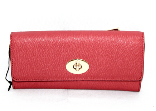 COACH Crossgrain Red Leather Pop Slim Envelope Wallet Removable Zip ...