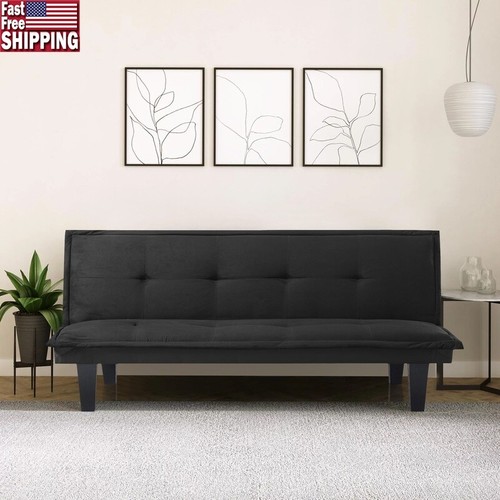 Convertible Futon Sofa Bed Adjustable Backrest Modern Faux Suede Small ...