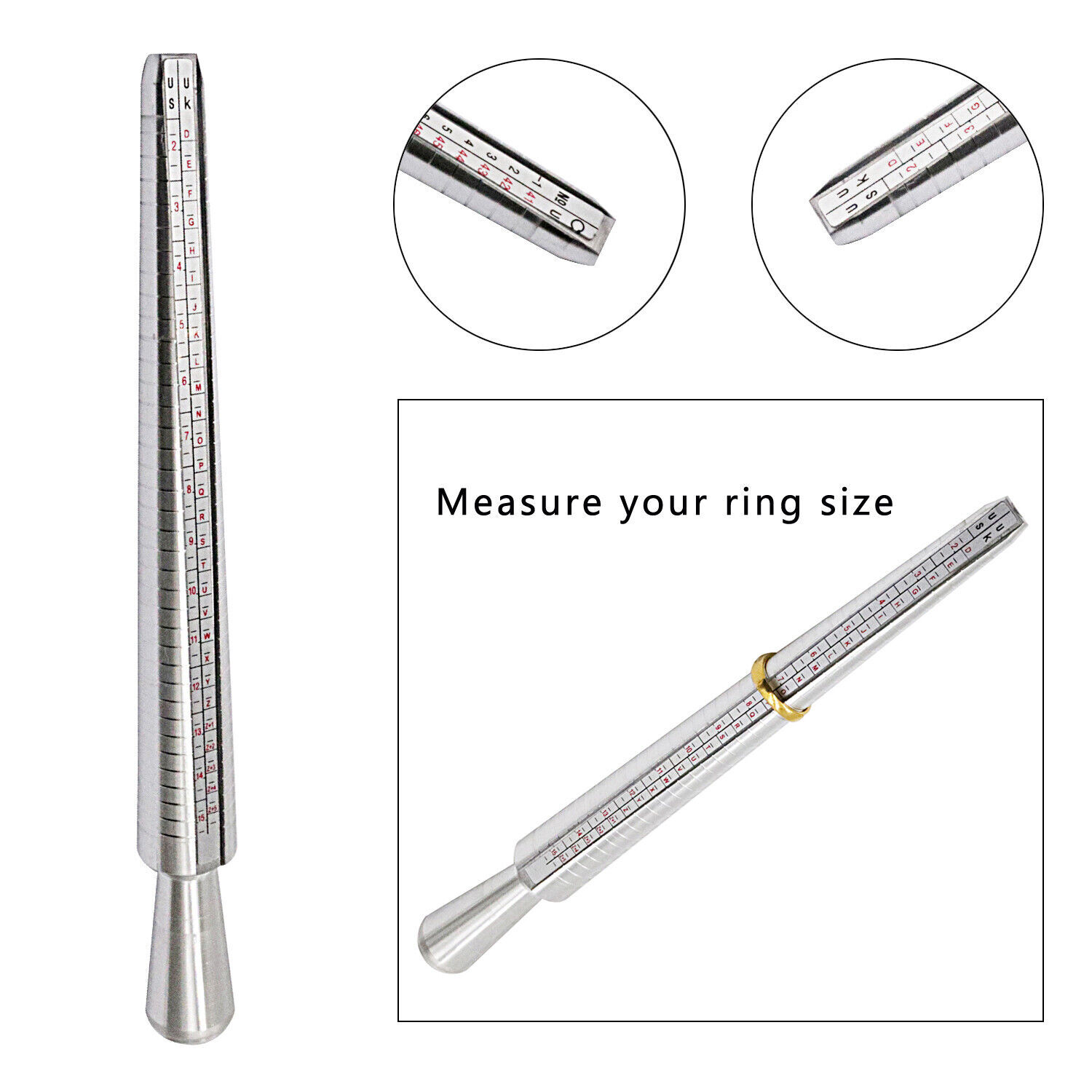 Metal Ring Sizer Gauge Mandrel Finger Sizing Measure Stick Standard ...