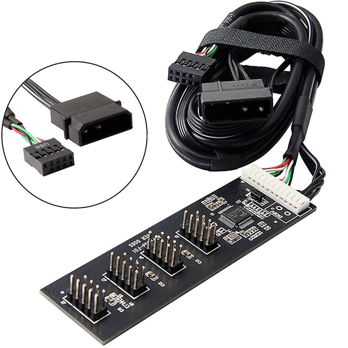 USB 2.0 9pin 10pin Header 1 to 4 Female Splitter Cable HUB with Adapter ...