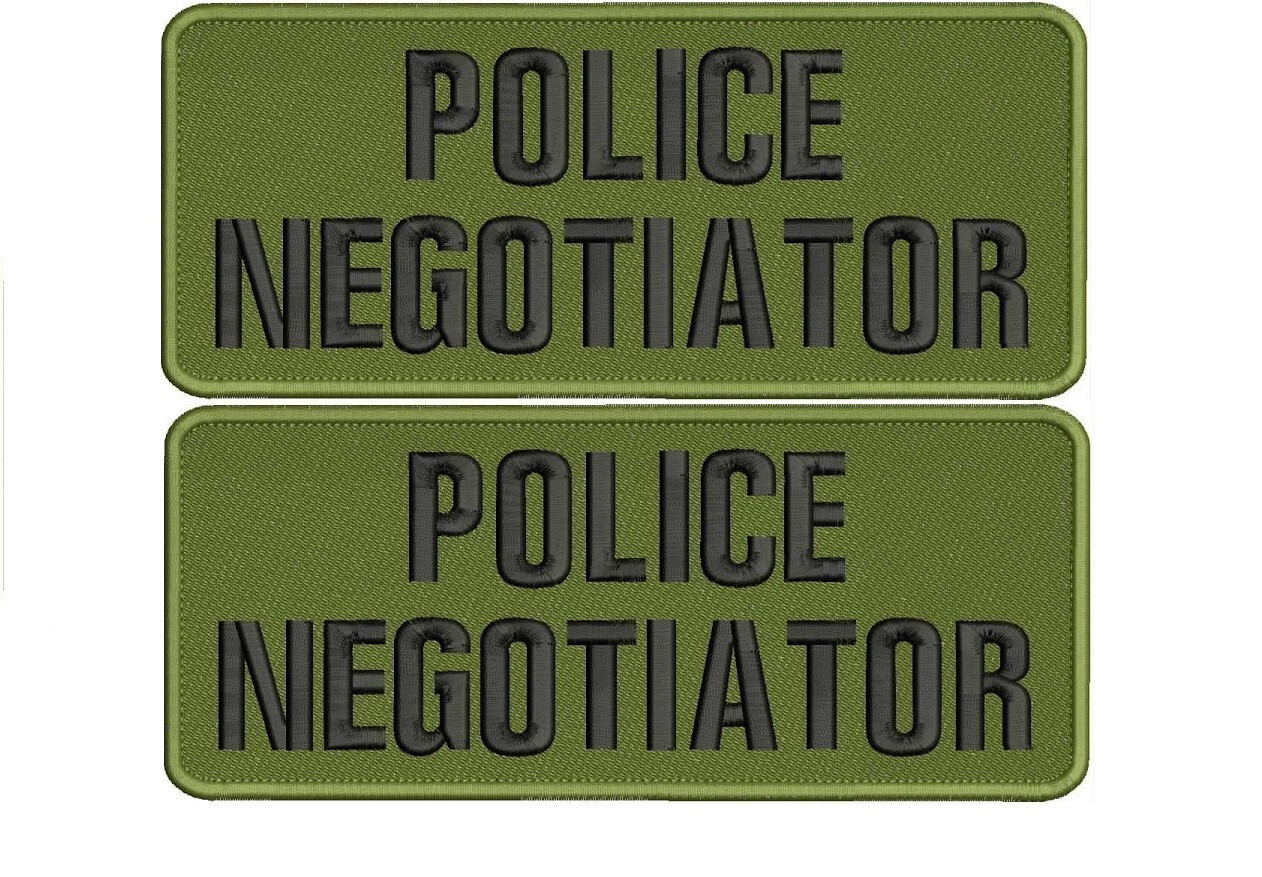 POLICE NEGOTIATOR 2 Embroidery patch 4X10'' HOOK ON BACK BLACK ON OD ...