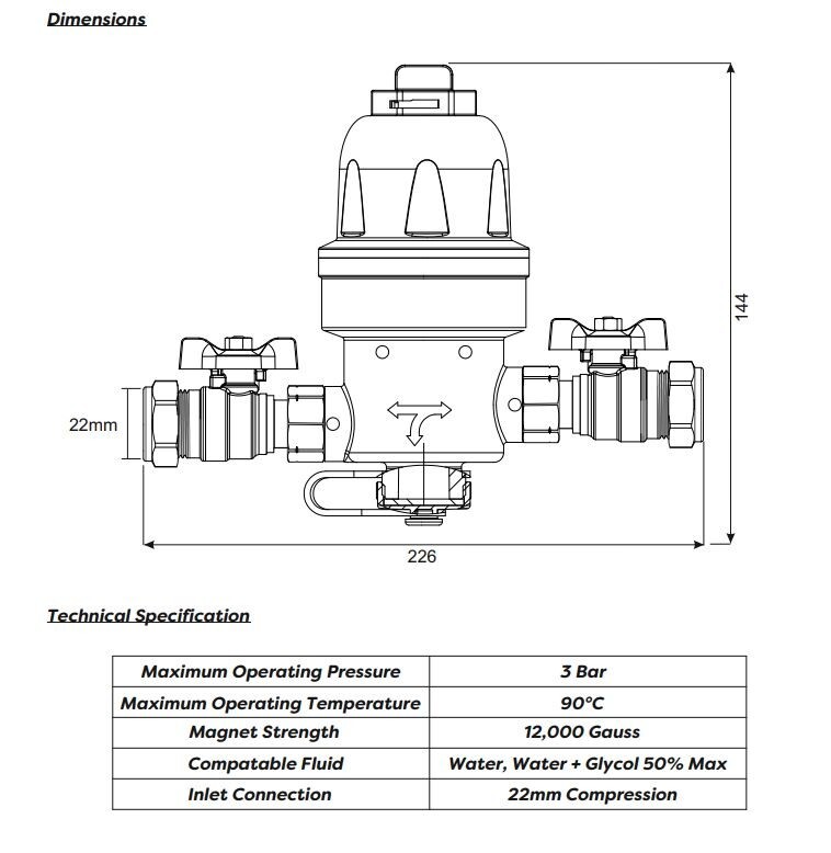 Intatec 22mm Magnetic Filter Compact Central Heating Nano Magnet filter ...