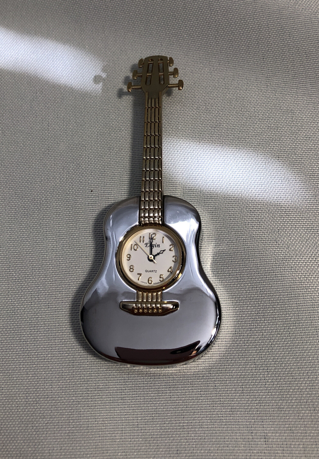 Elgin Quartz Miniature Gold Tone Guitar Clock Works Great Battery ...