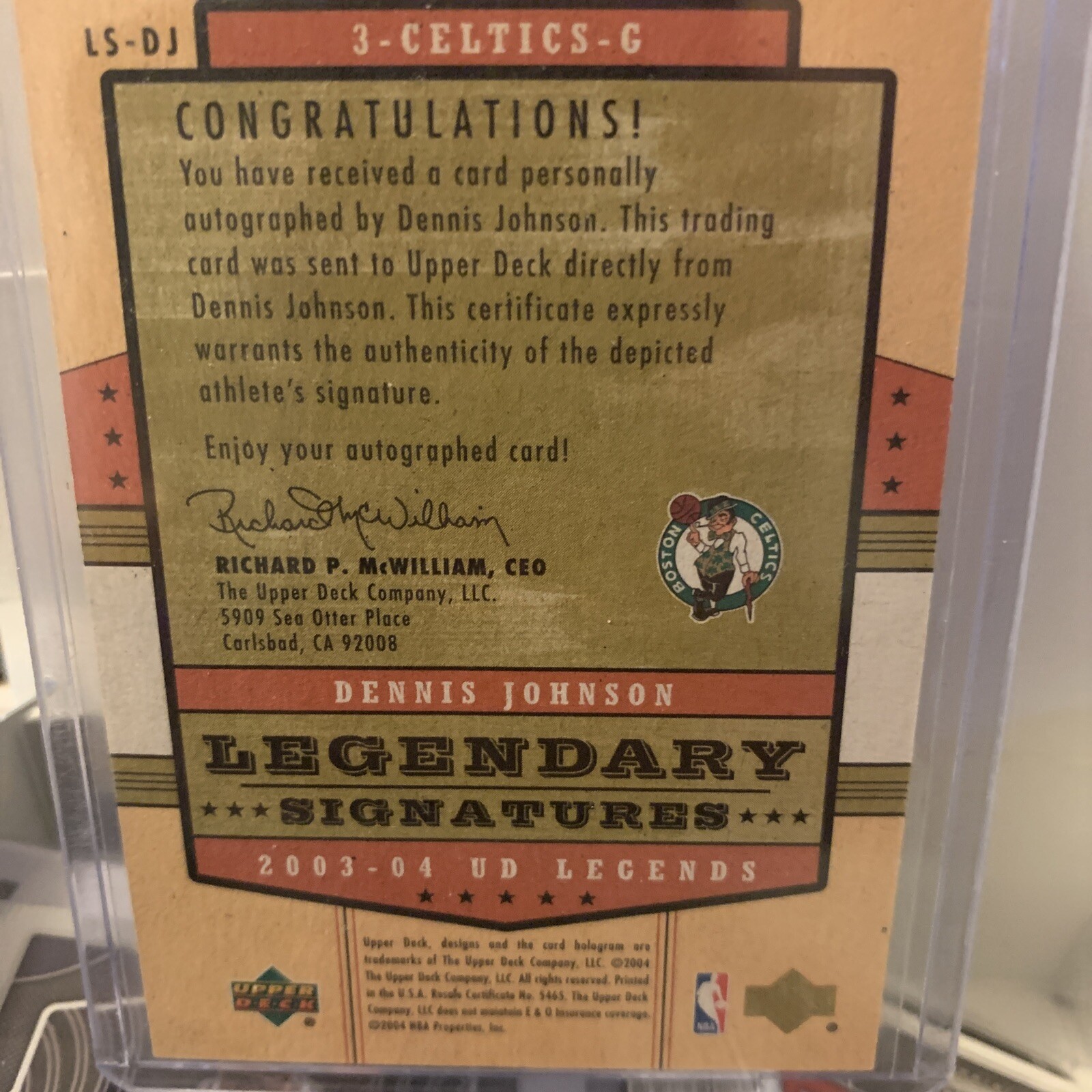 Dennis Johnson Legendary Signatures Upper Deck 03 - 04 On Card Auto ...