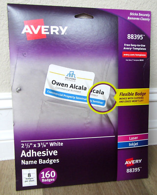 NEW AVERY ADHESIVE NAME BADGES 160 WHITE 88395 LASER INKJET PRINT | eBay